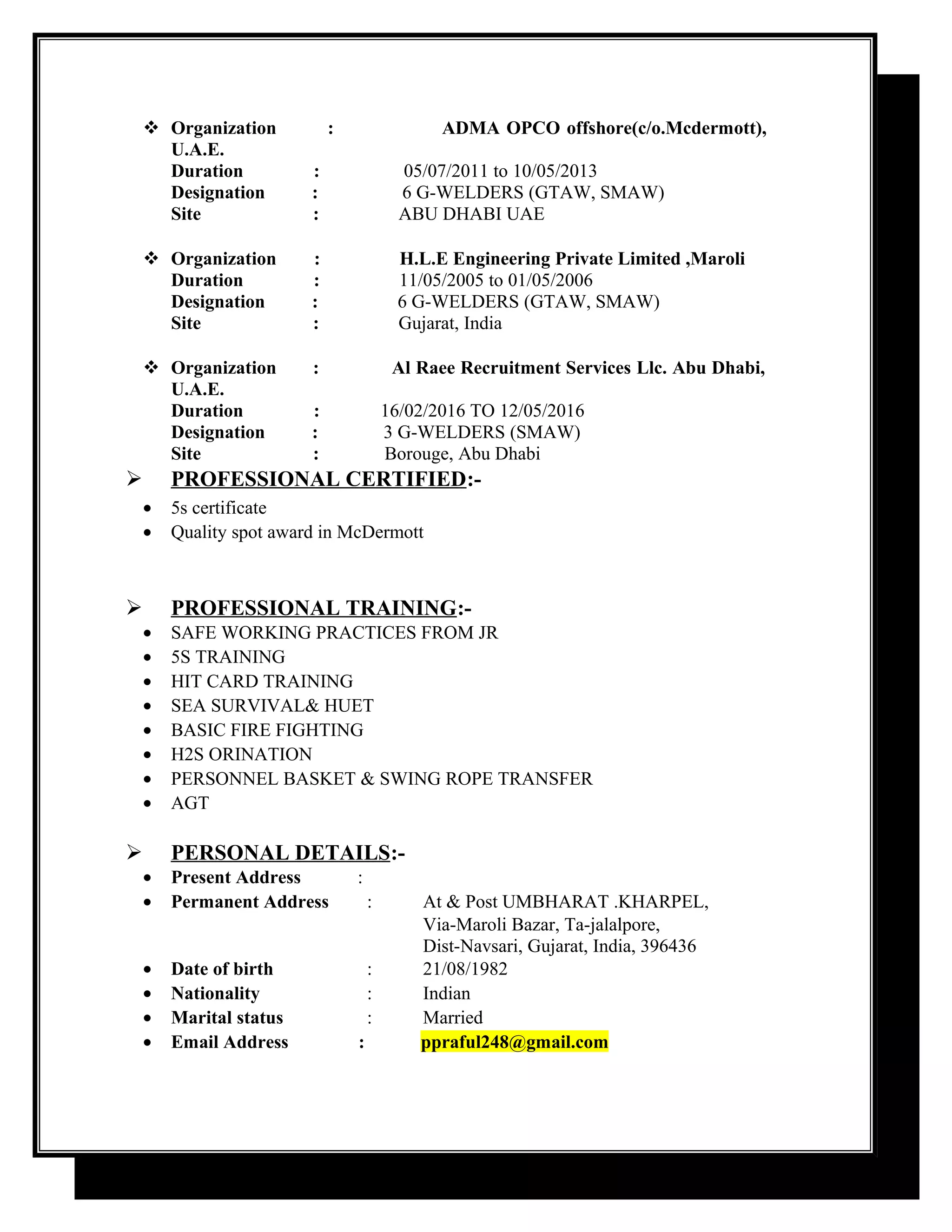 PRAFUL PATEL RESUME | DOC