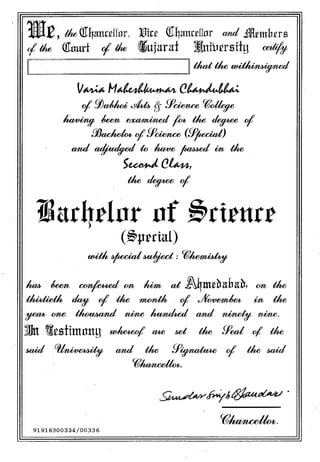 Bachelor Of Science Degree Certificate