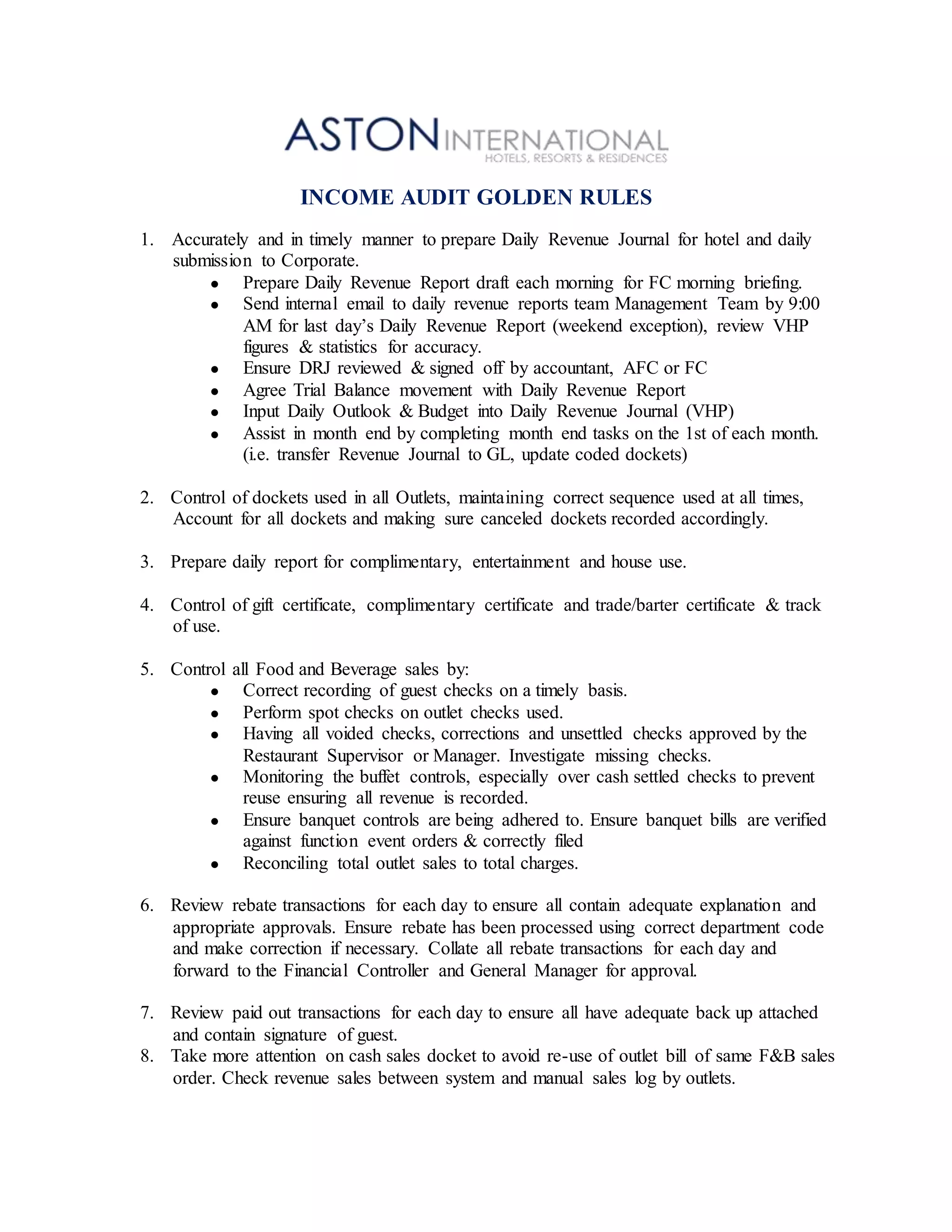 INCOME AUDIT GOLDEN RULES | DOCX