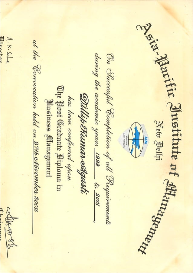 Apostilled Certficate (MBA) - Dillip | PDF