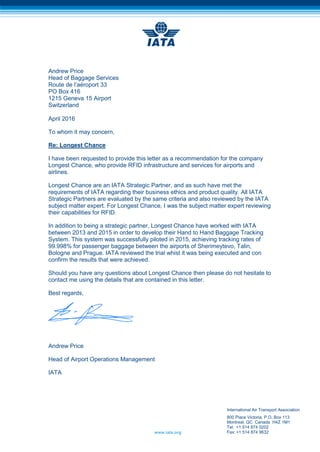 Recommendation letter of IATA for Longest Chance | PDF