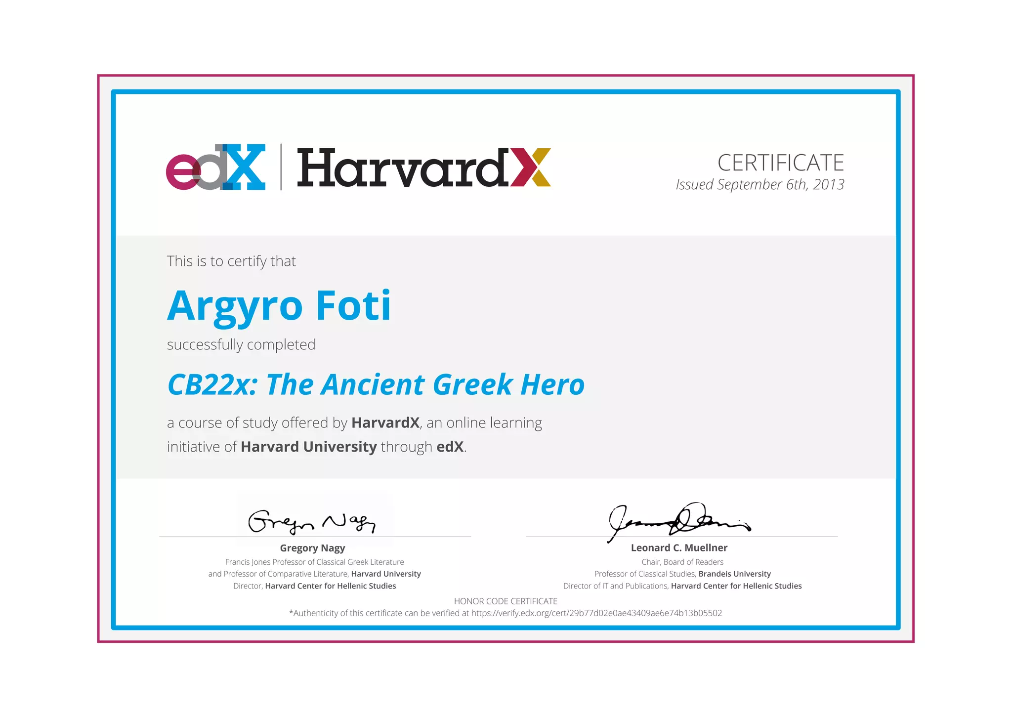 Certificate The Ancient Greek Hero | PDF