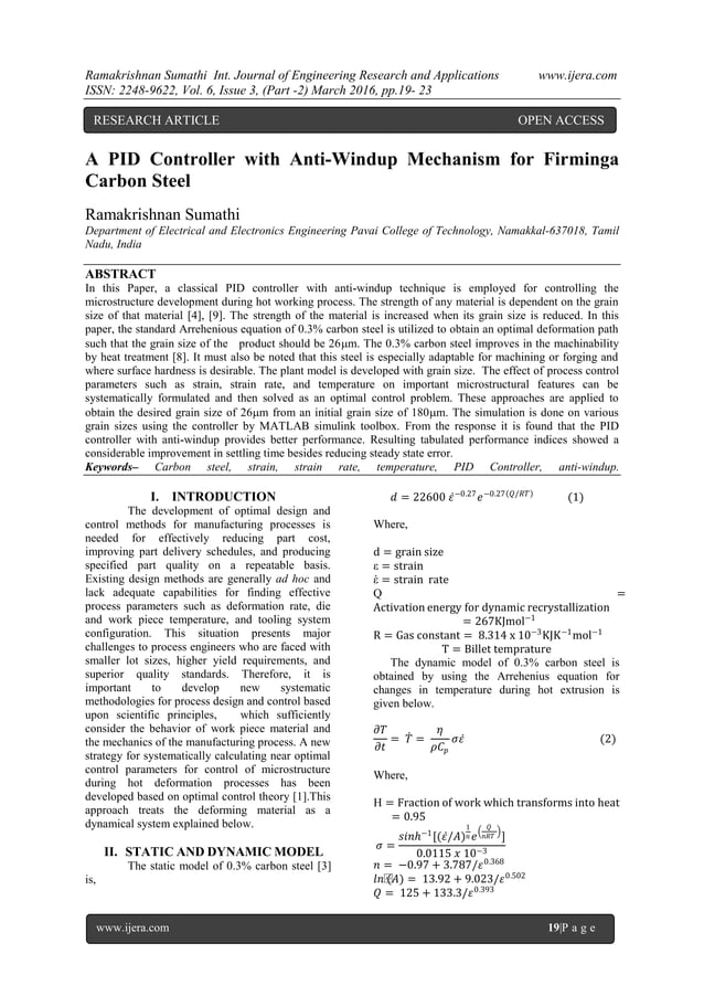 A PID Controller with Anti-Windup Mechanism for Firminga Carbon Steel | PDF