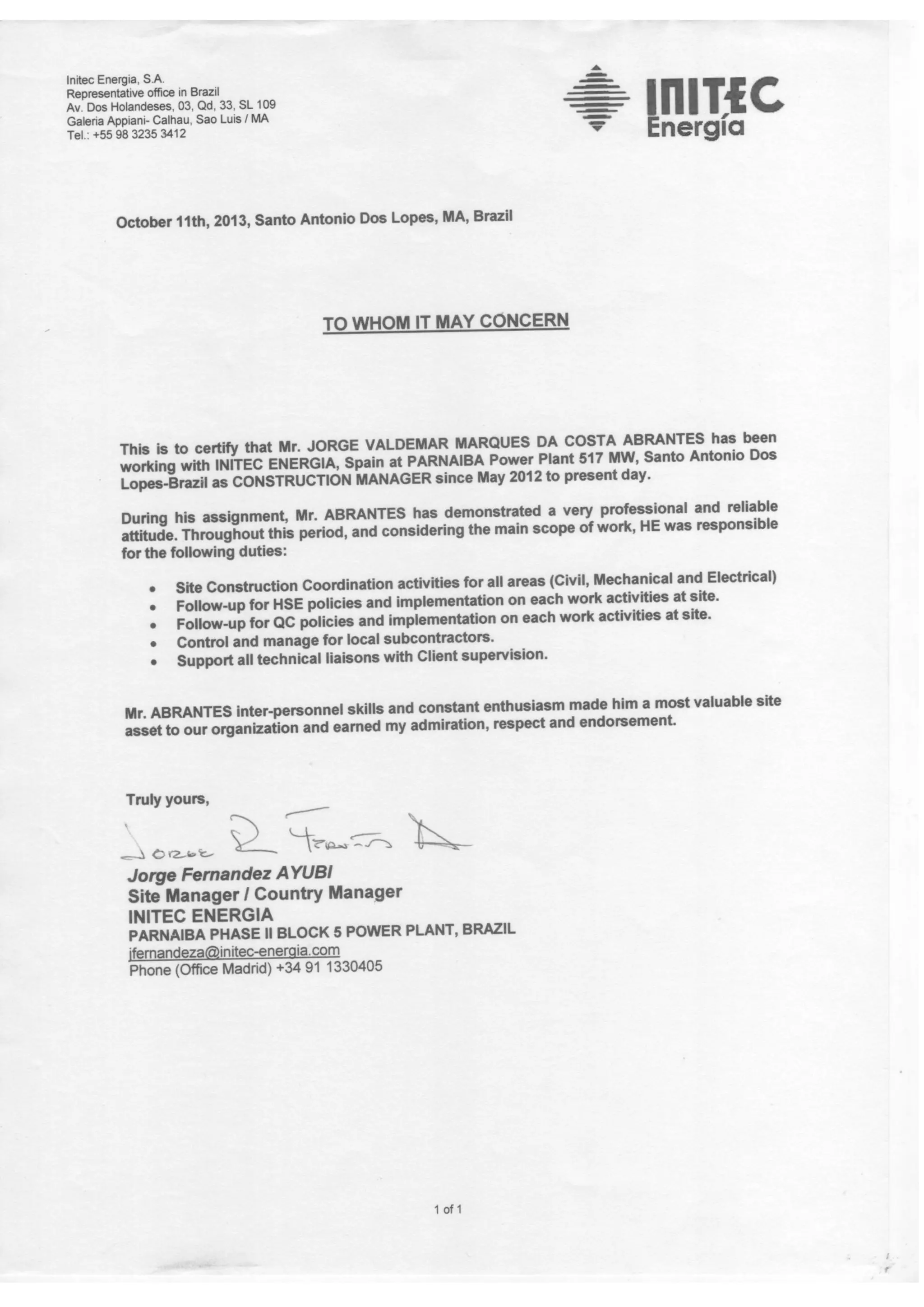 INITEC Letter | PDF