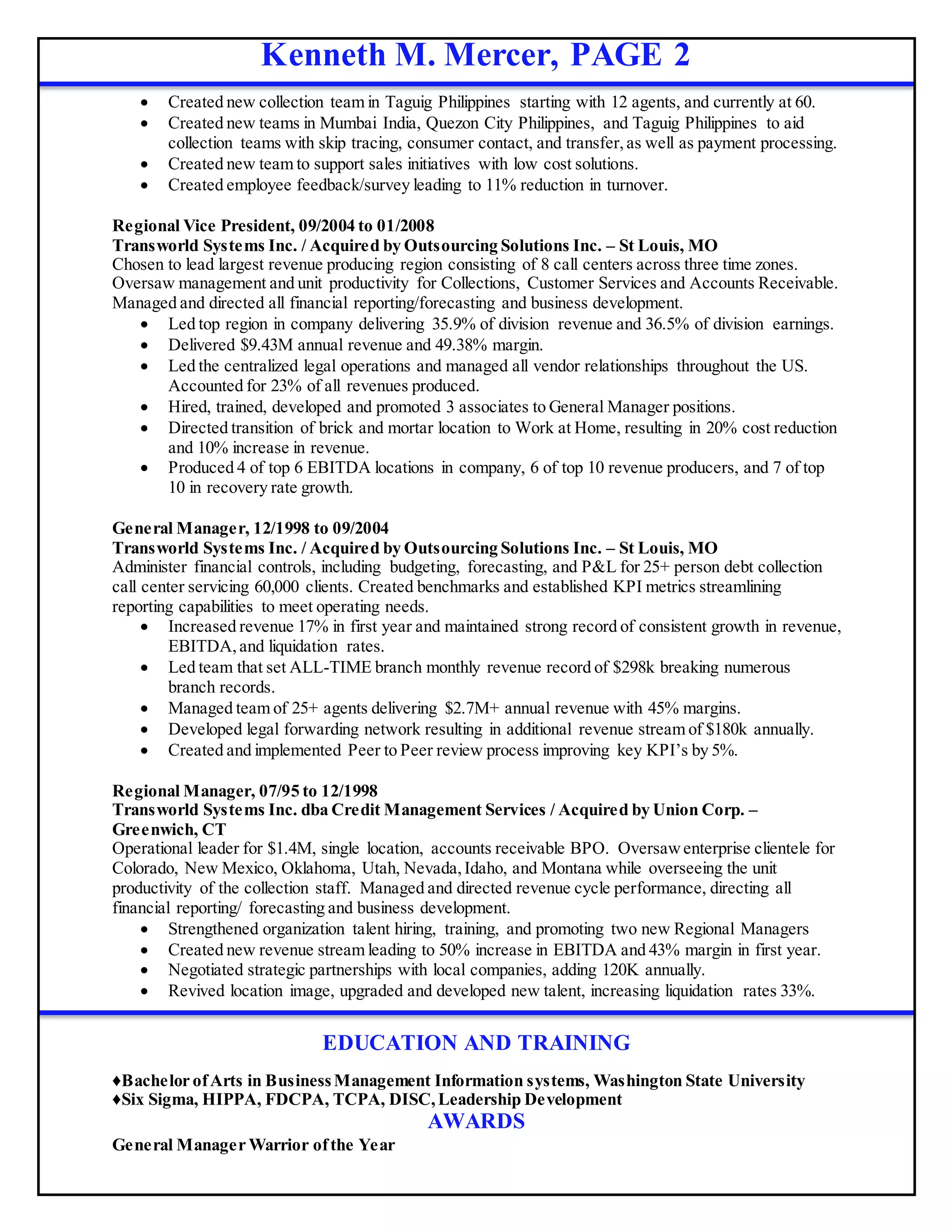 Kenneth M Mercer Resume 1 | PDF