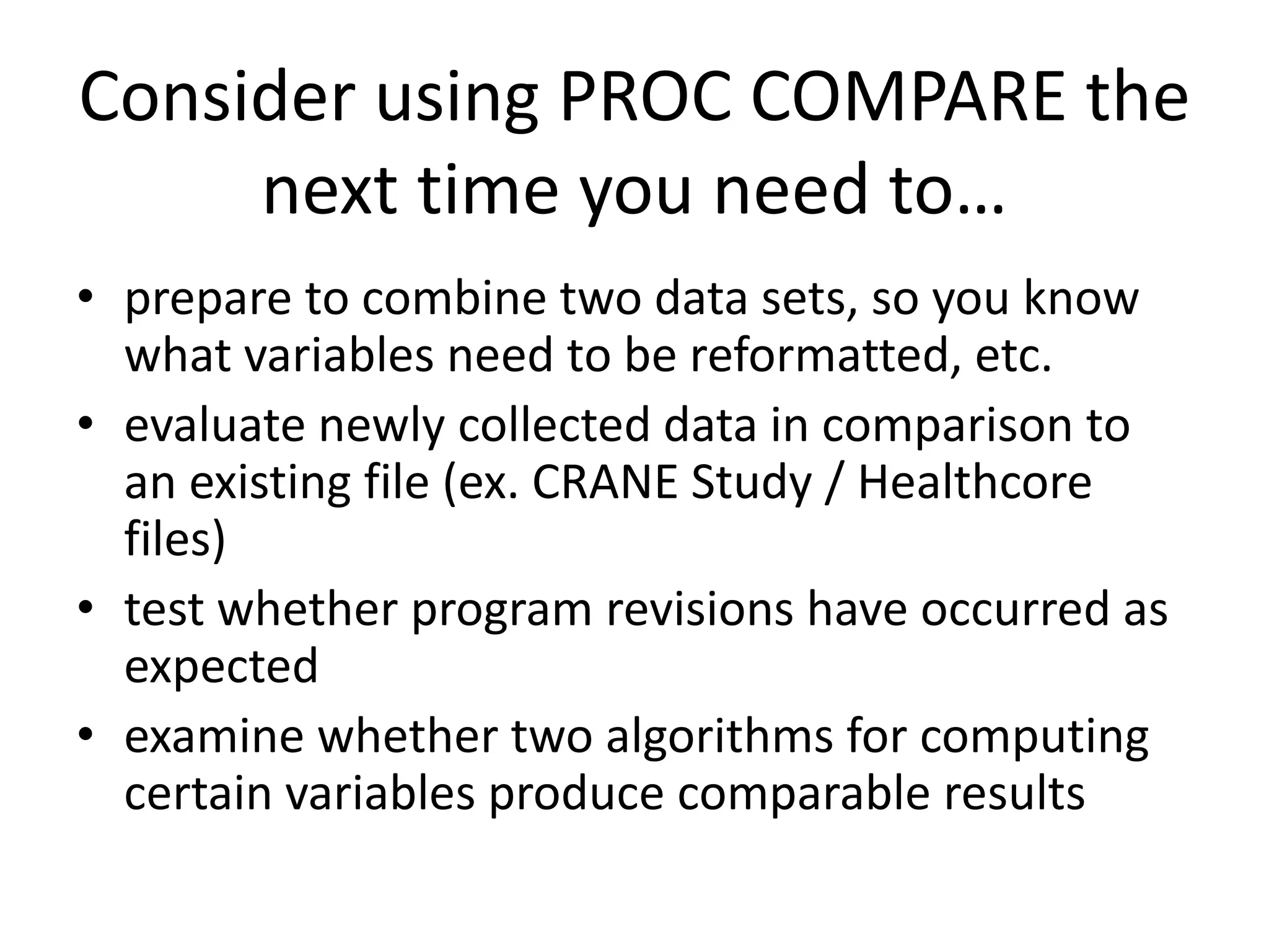 Comparing SAS Files | PPTX