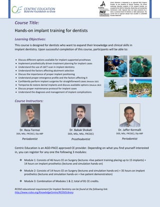 Hands-On Implant Course by Centric Education | PDF