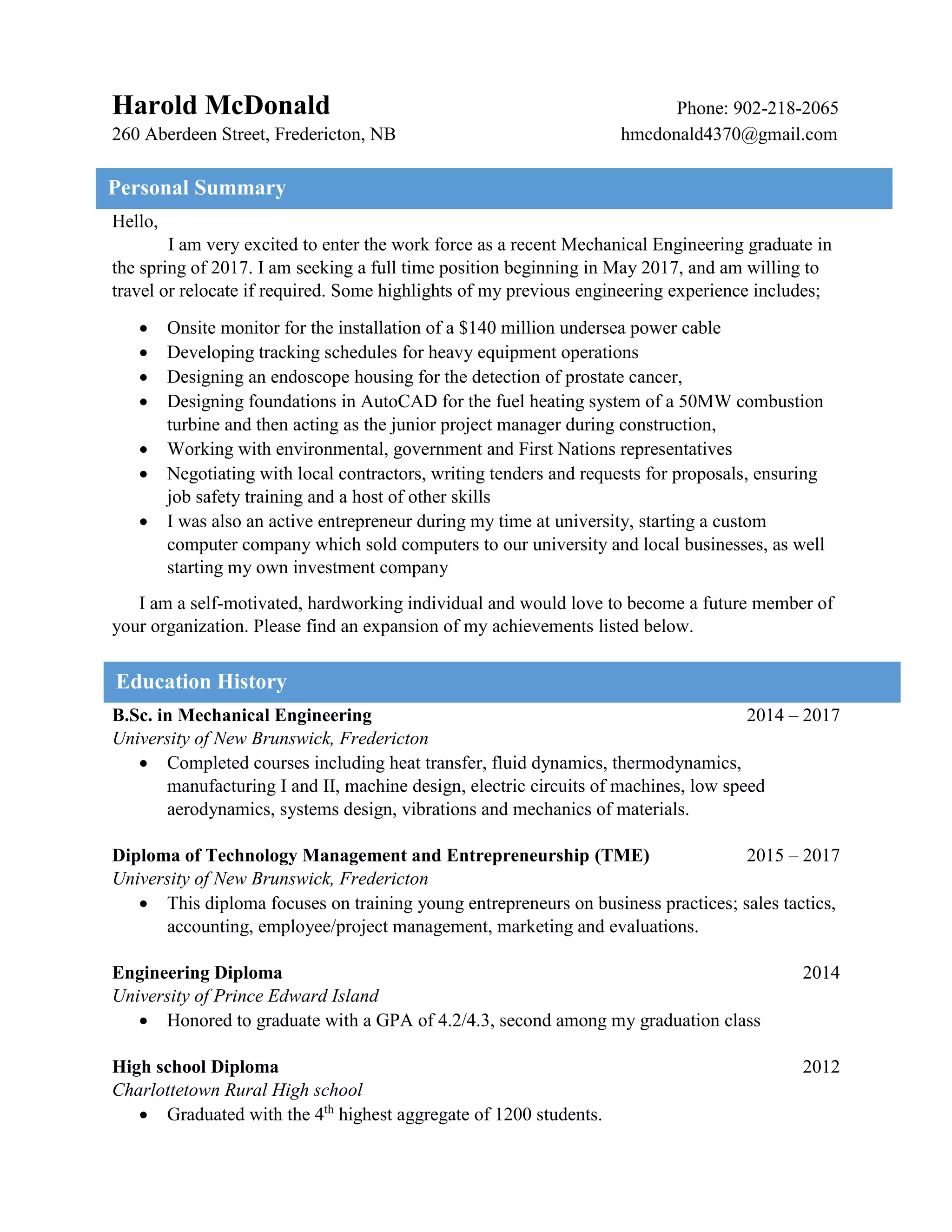 McDonald, Harold, Resume, 2017 | PDF
