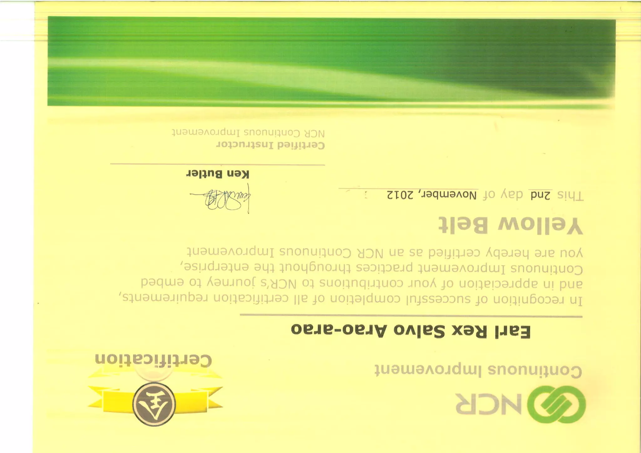 NCR Yellow Belt Certificate | PDF