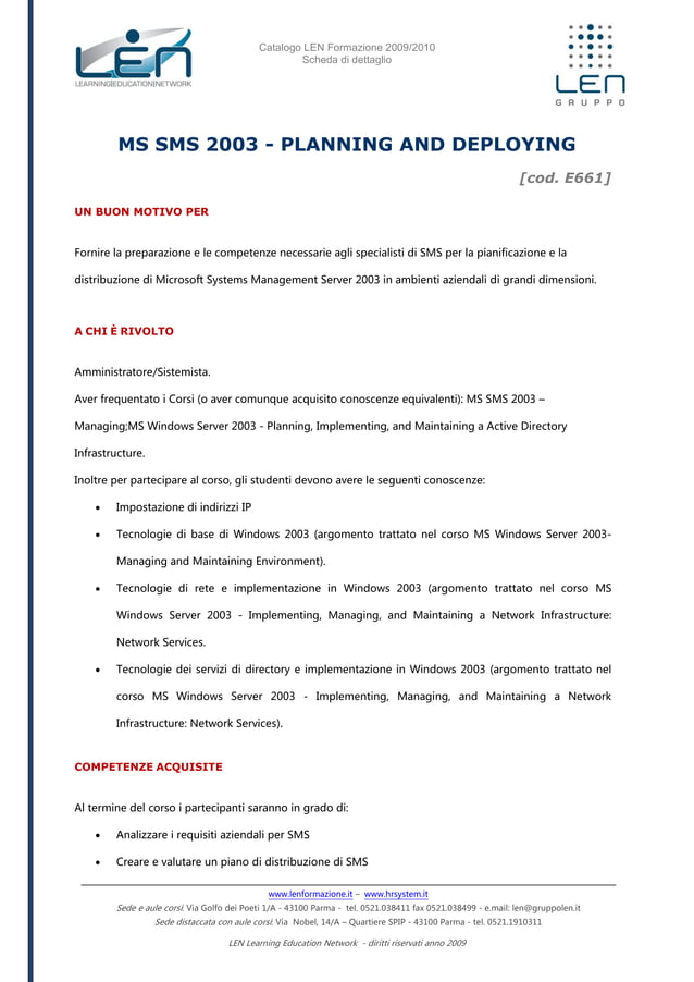 Ms sms 2003 planning and deploying - Scheda corso LEN | PDF | Computing ...