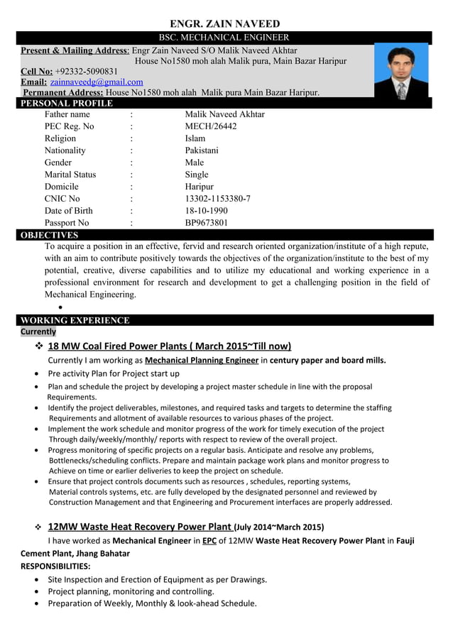 Zain Naveed (Mechanical Engineer)CV | PDF