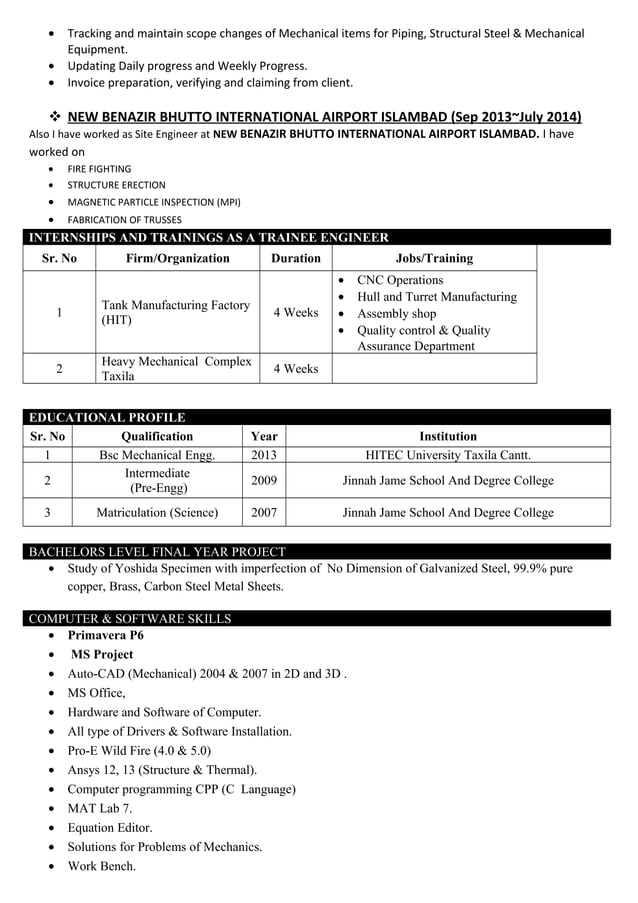 Zain Naveed (Mechanical Engineer)CV | PDF