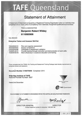 Certificate IV in Training and Assessment TAA40104 TAFE Transcript P1 | PDF