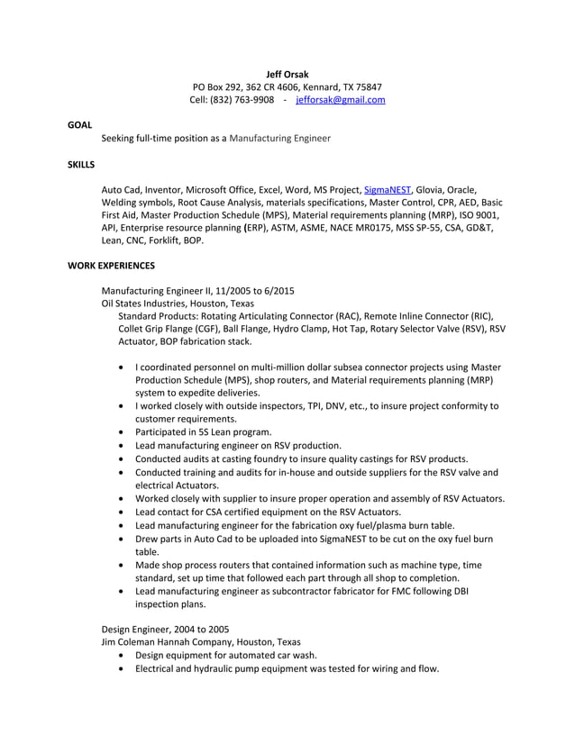Jeff Orsak Resume | PDF
