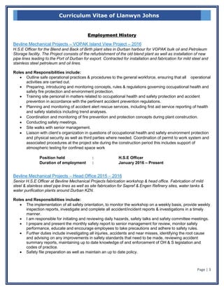Resume of Llanwyn Johns | PDF | Civil Engineering Industry | Industries