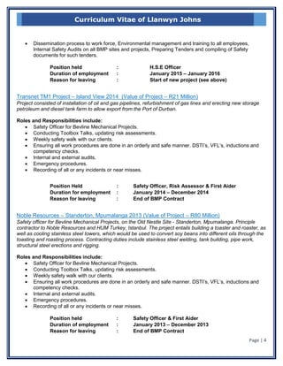 Resume of Llanwyn Johns | PDF | Civil Engineering Industry | Industries