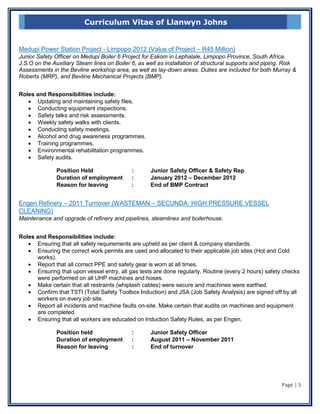 Resume of Llanwyn Johns | PDF | Civil Engineering Industry | Industries