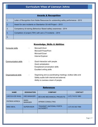 Resume of Llanwyn Johns | PDF | Civil Engineering Industry | Industries