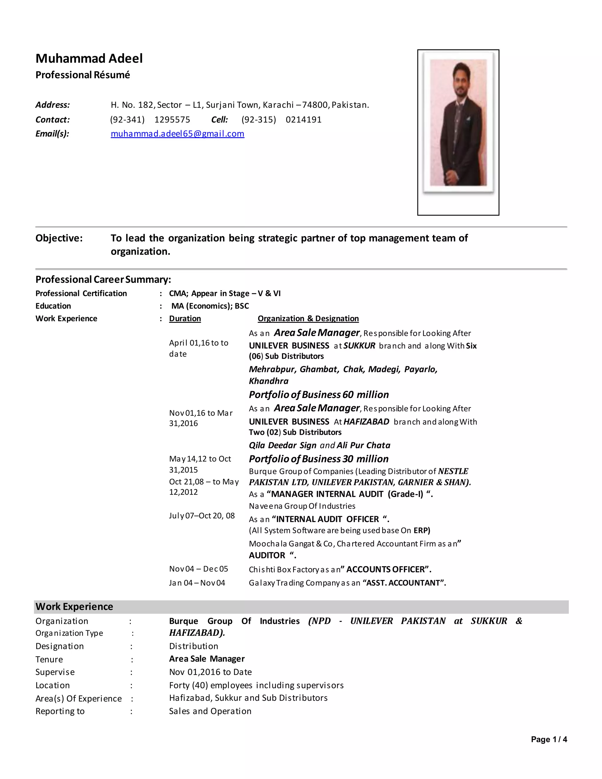 Muhammad Adeel CV ASM | DOCX | Business Accounting & Finance | Business