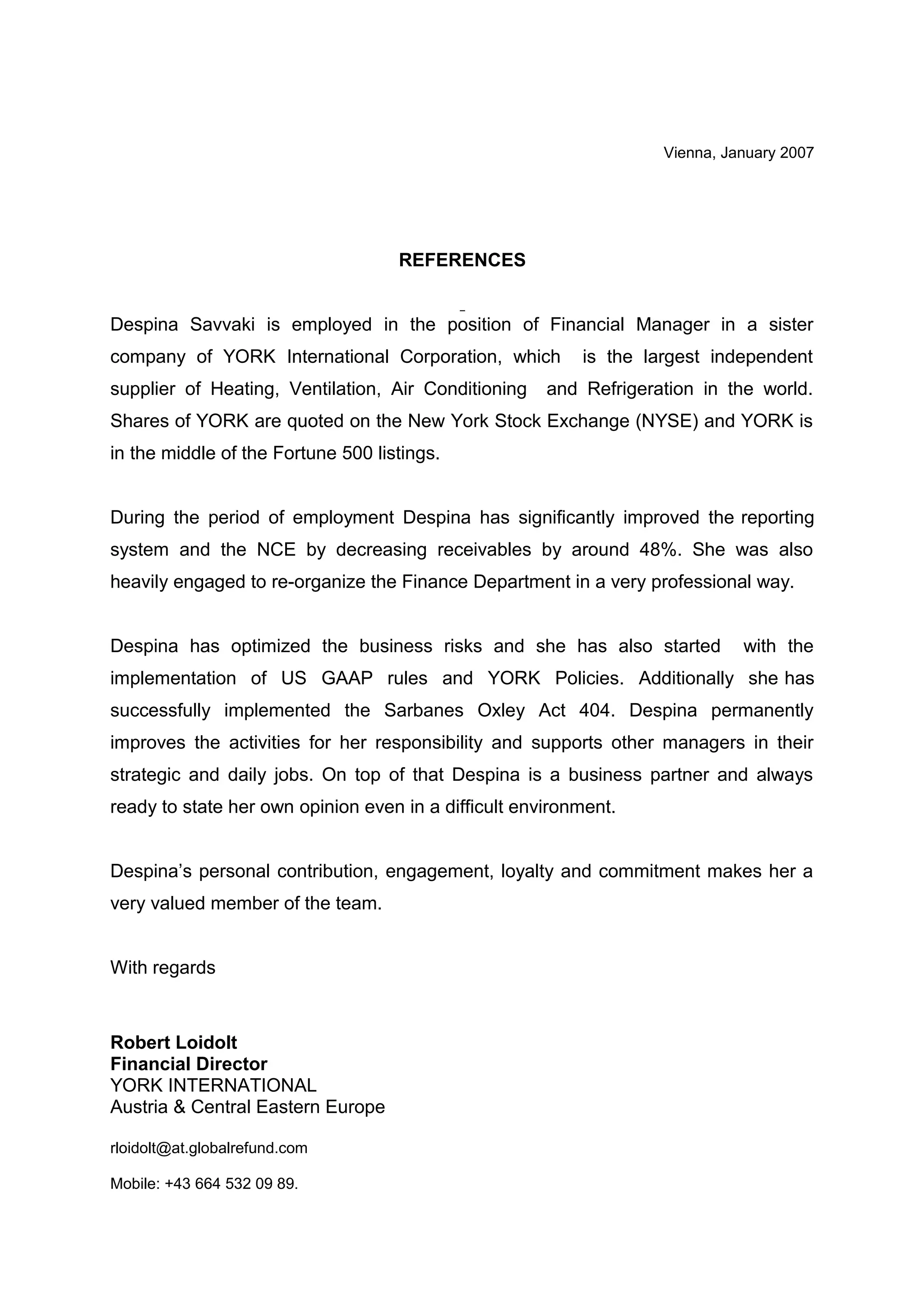 Despina Savvaki references | DOC | Large Business | Business