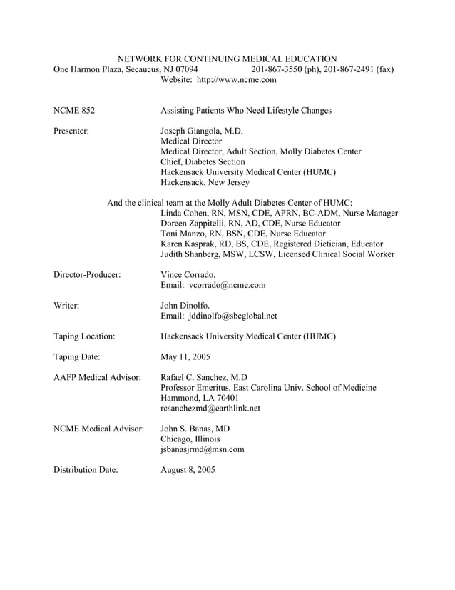 NCME 852. Assisting Patients Who Need LIfestyle Changes. 2005. | PDF