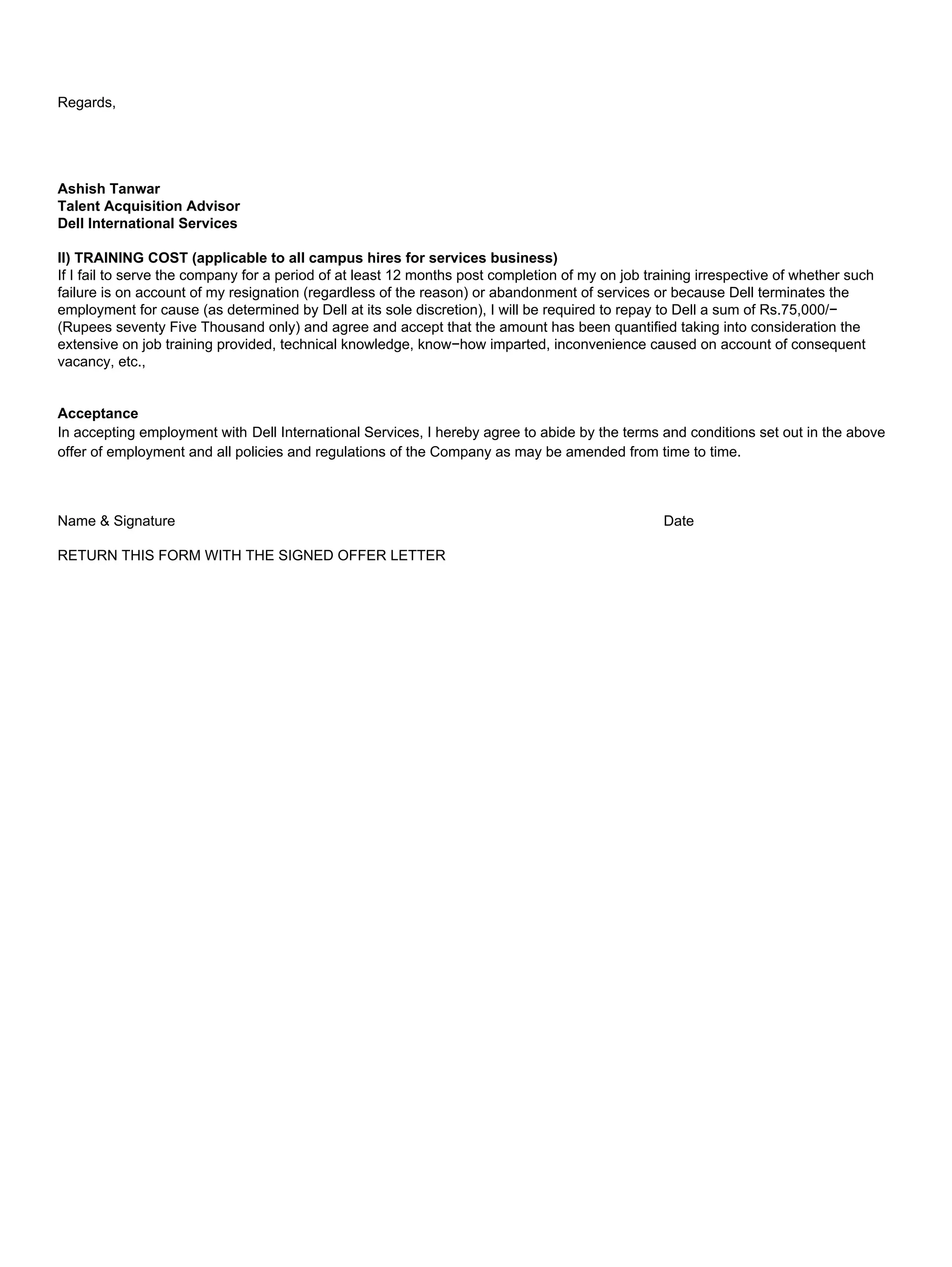 Dell's Offfer letter | PDF