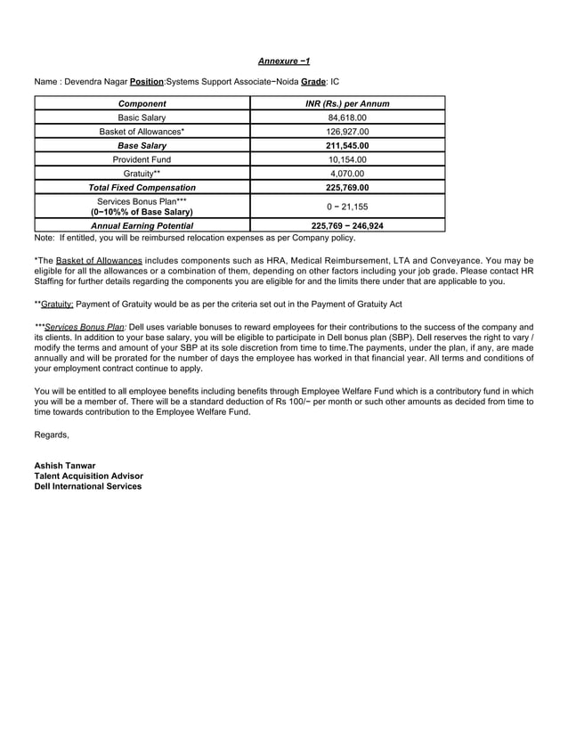 Dell's Offfer letter | PDF