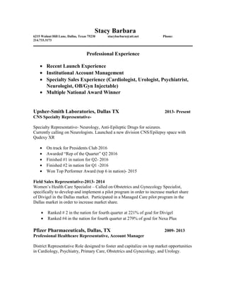 Stacy Barbara resume 2016 | DOC | Healthcare Industry | Industries