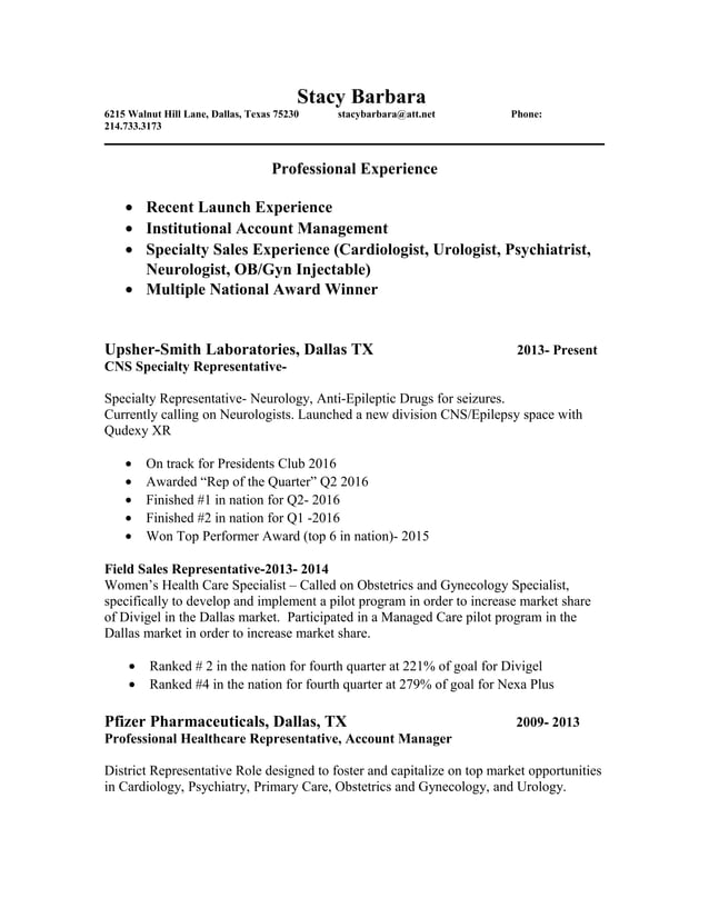 Stacy Barbara resume 2016 | DOC | Healthcare Industry | Industries