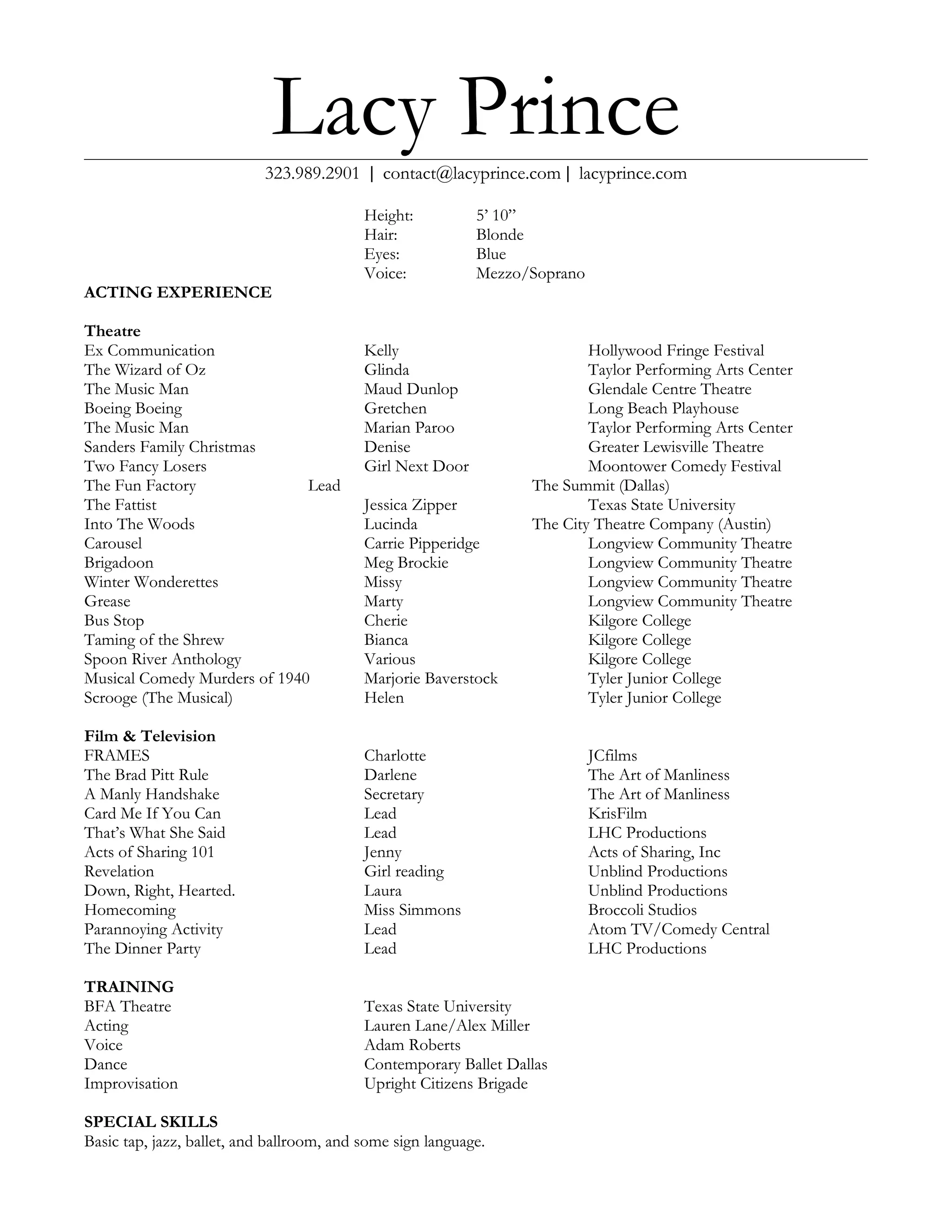 Lacy Prince - Acting Resume | DOC