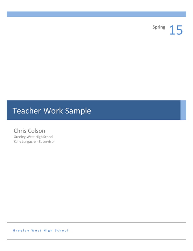 Greeley West High School - Teacher Work Sample | DOCX | Secondary Education | Education