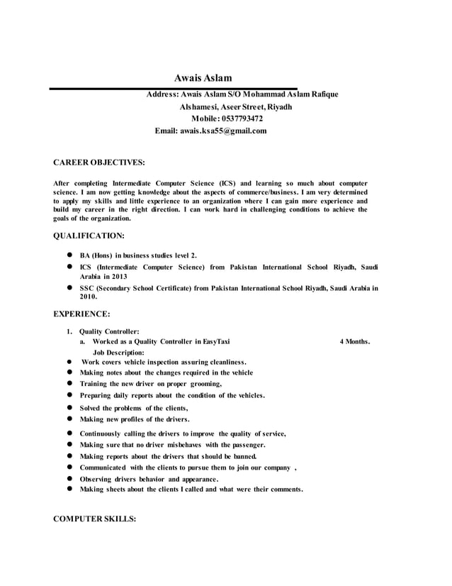 Awais_Aslam_New_CV | PDF