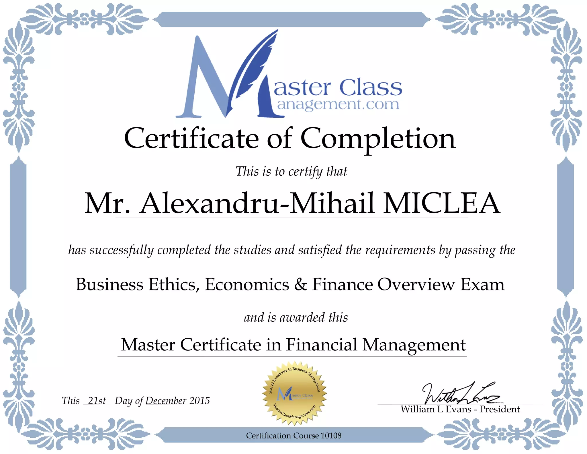 Financial Management Certificate - Mr. Alexandru-Mihail MICLEA | PDF