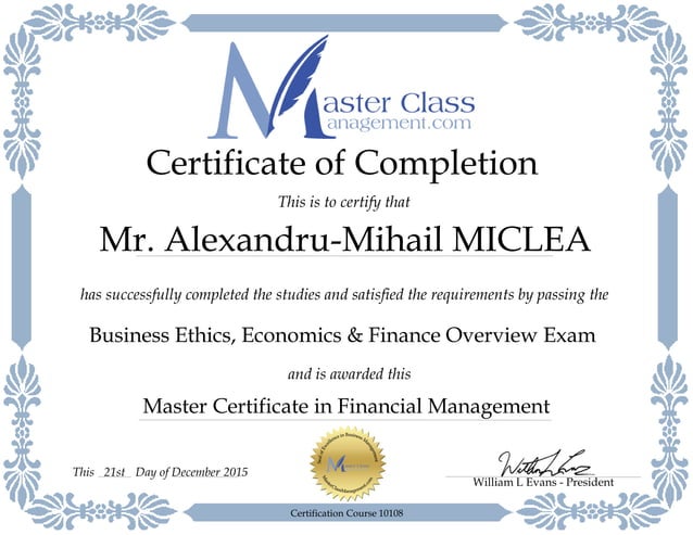 Financial Management Certificate - Mr. Alexandru-Mihail MICLEA | PDF
