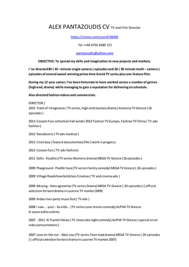 ALEX PANTAZOUDIS CV - 2015 -2.1 | PDF