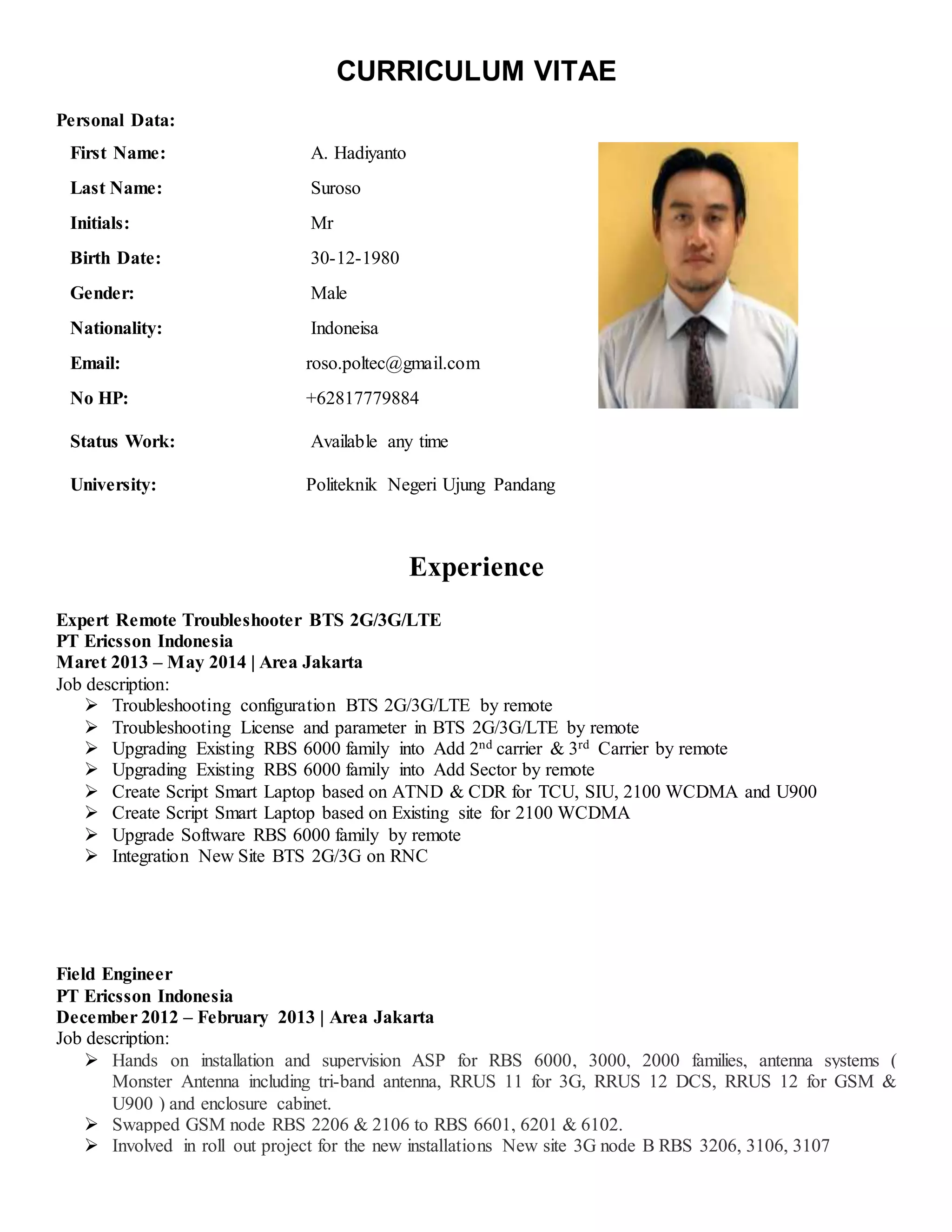 CV A. Hadiyanto Suroso | DOCX