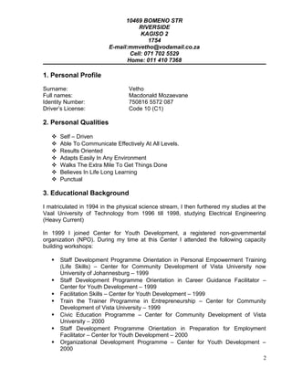 CURRICULUM VITAE MACDONALD VETHO | DOC