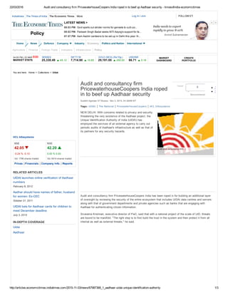 Audit and consultancy firm PricewaterhouseCoopers India roped in to ...