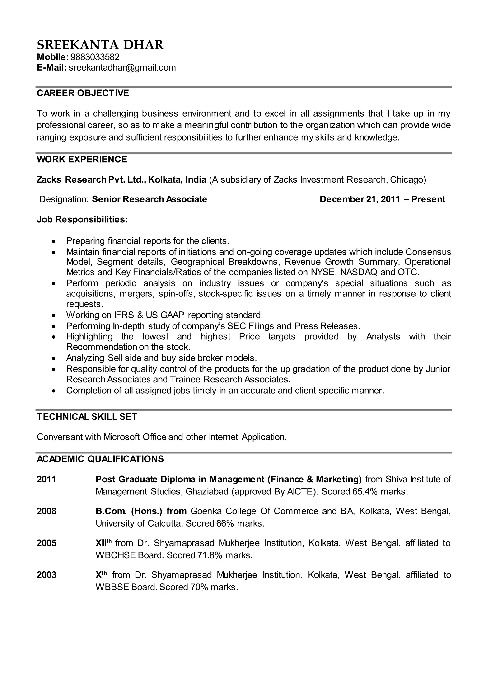 Sreekanta Dhar (Resume) | DOCX