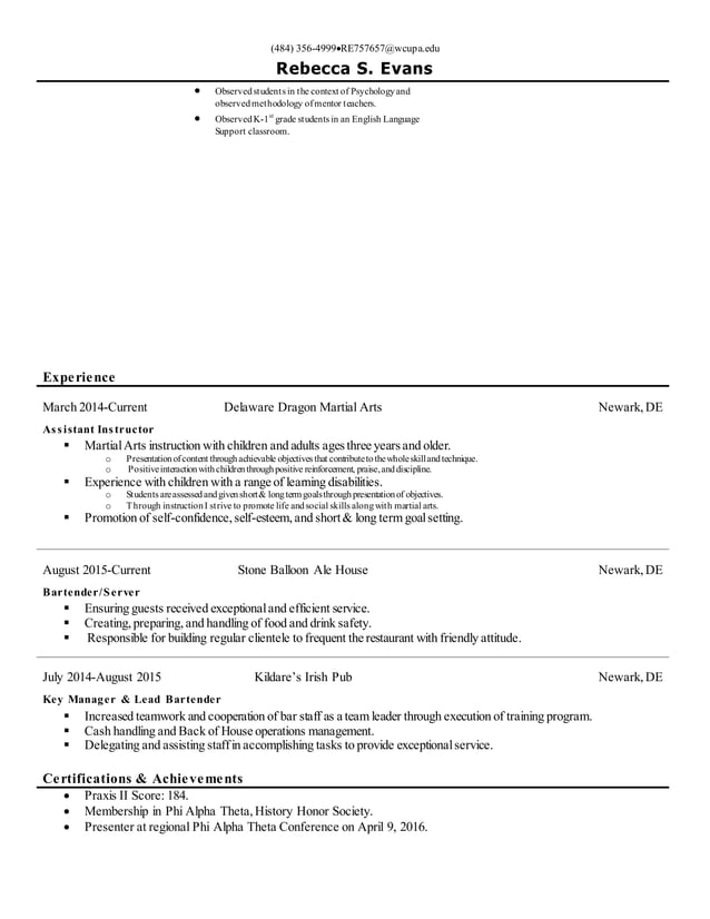 Student Teaching Resume REvans | DOCX | Professional School | Postgraduate Education