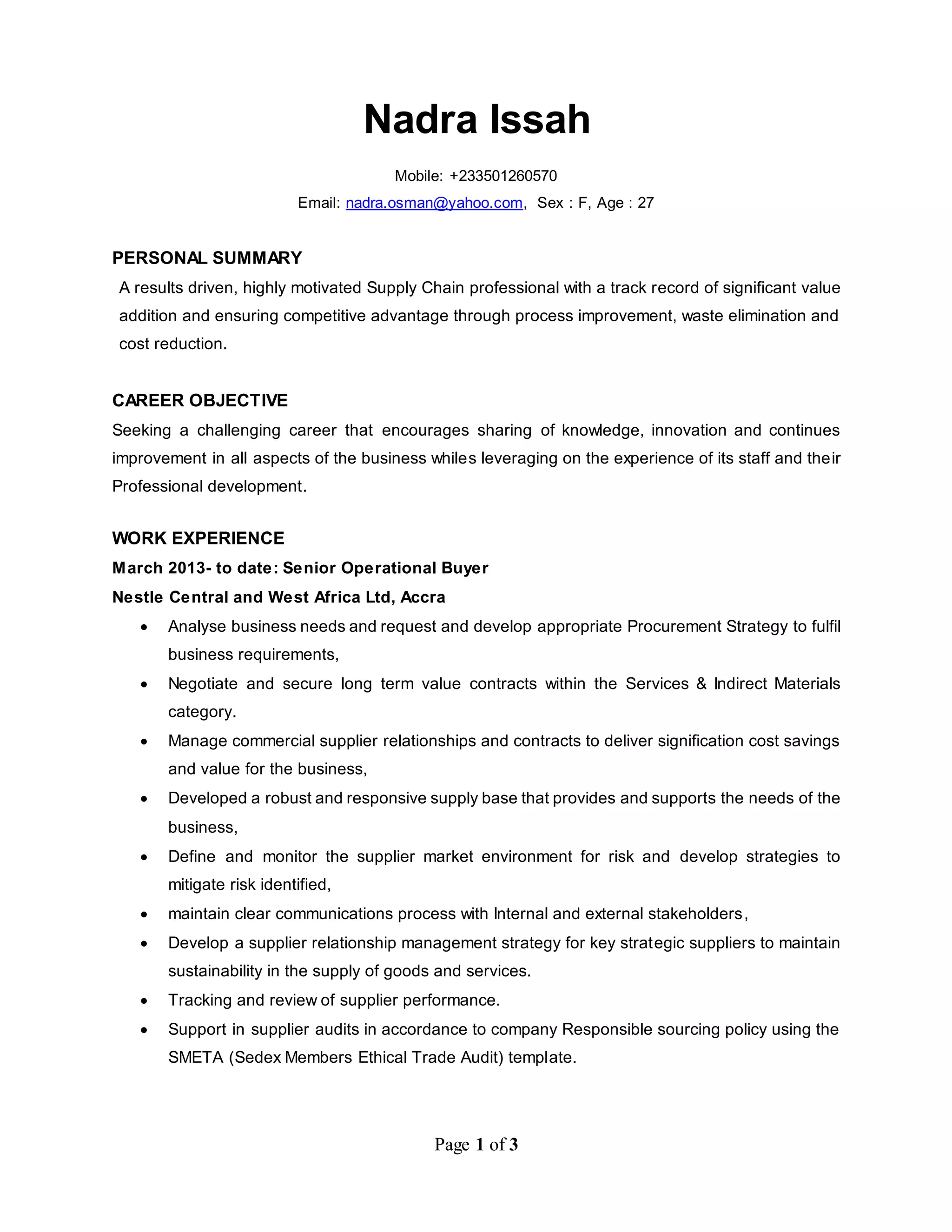 Nadra Osman CV | DOCX | Logistics | Business