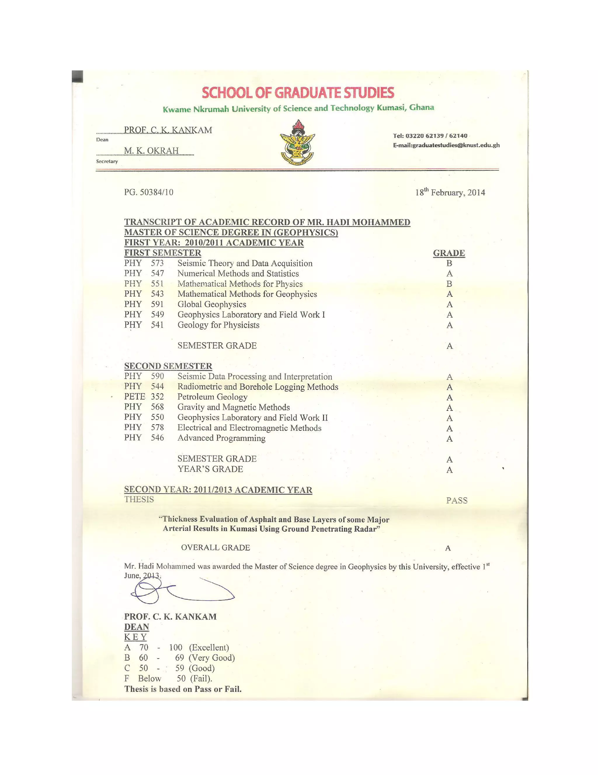 MSc and BSc Transcripts | PDF