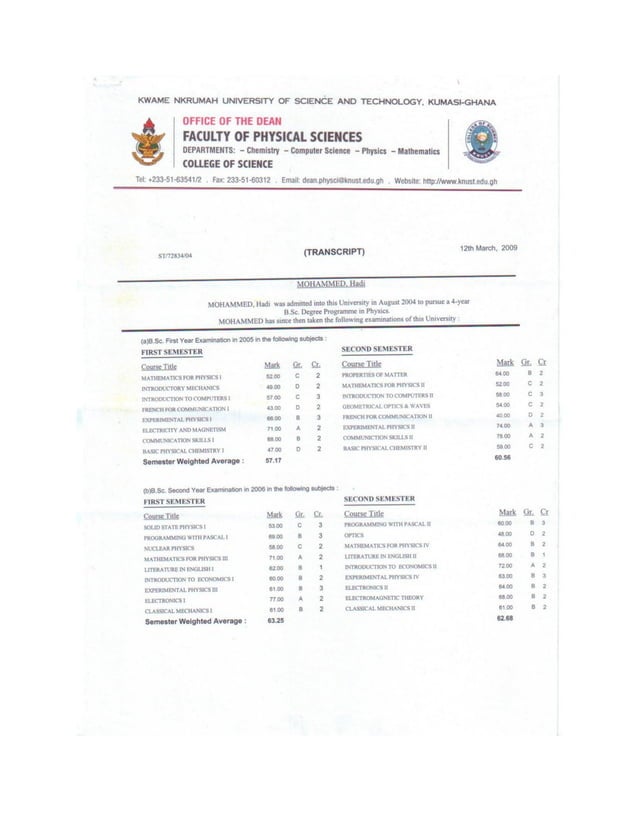 MSc and BSc Transcripts | PDF