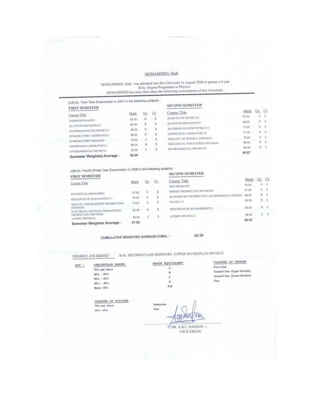 MSc and BSc Transcripts | PDF