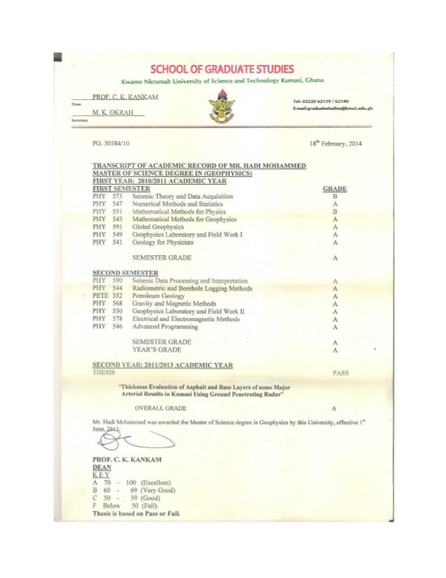 MSc and BSc Transcripts