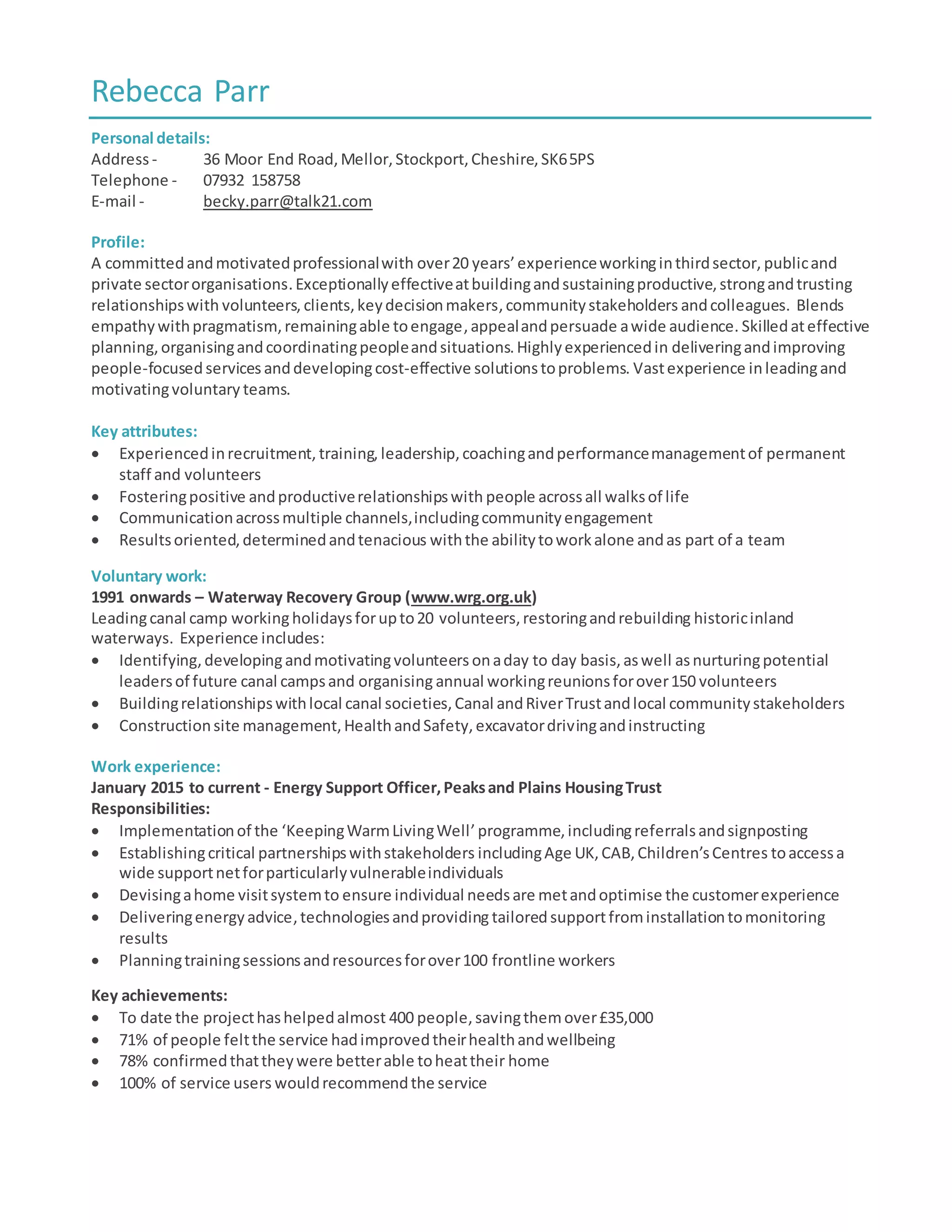 Rebecca Parr CV | PDF