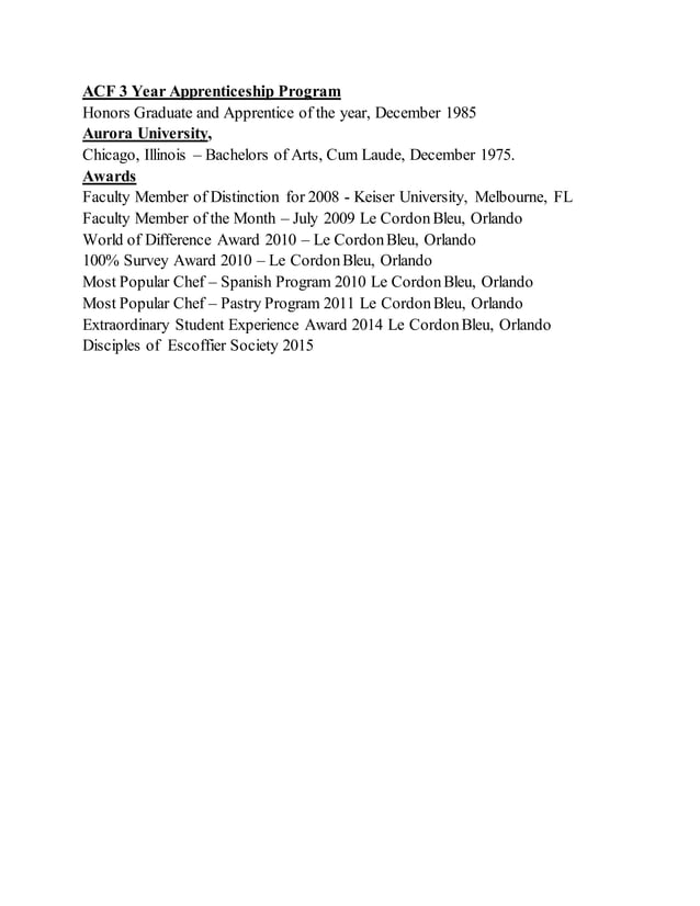 Roberta Clare resume III | DOCX | Desserts and Baking | Food & Drink