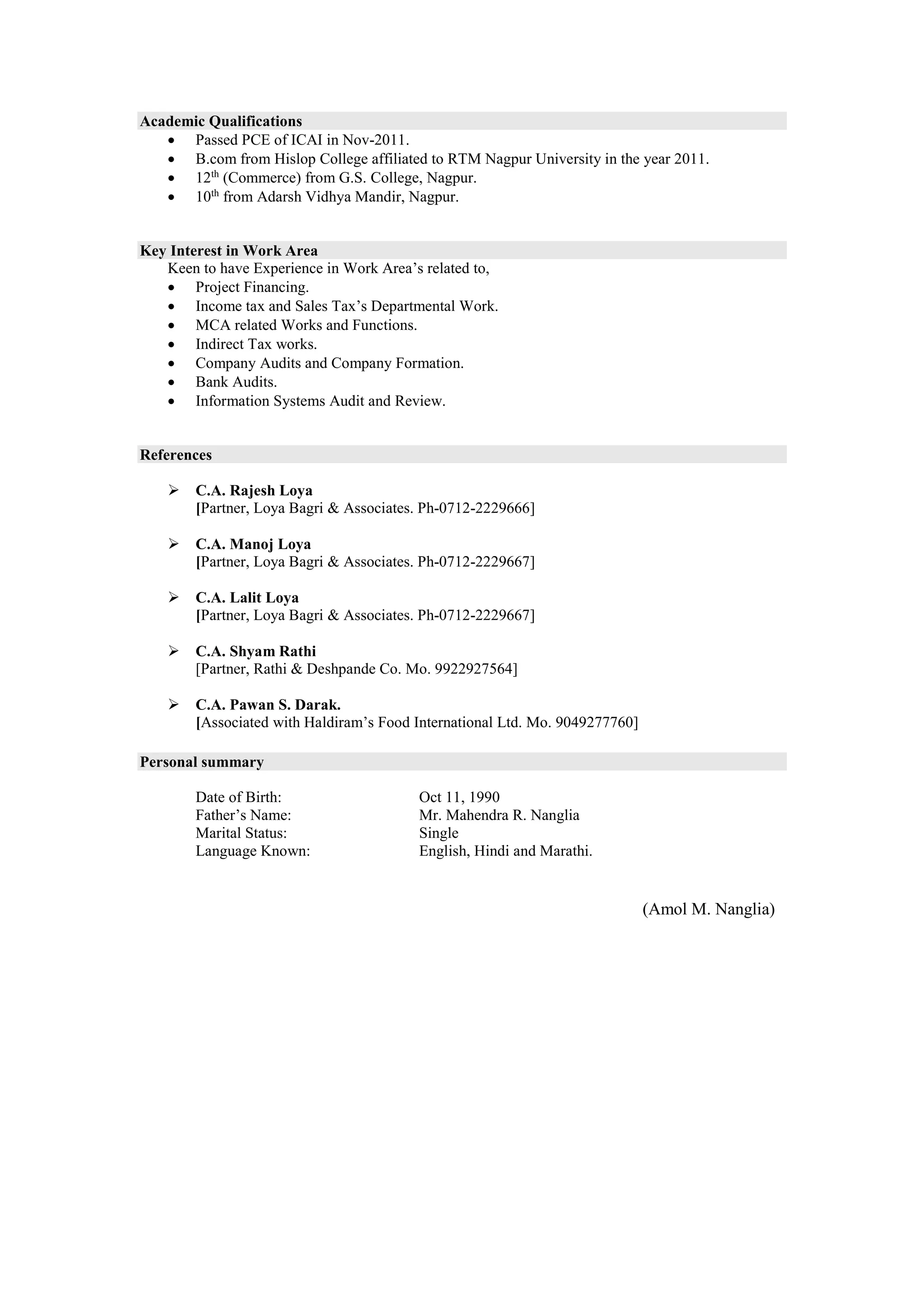 Resum amol nanglia | PDF