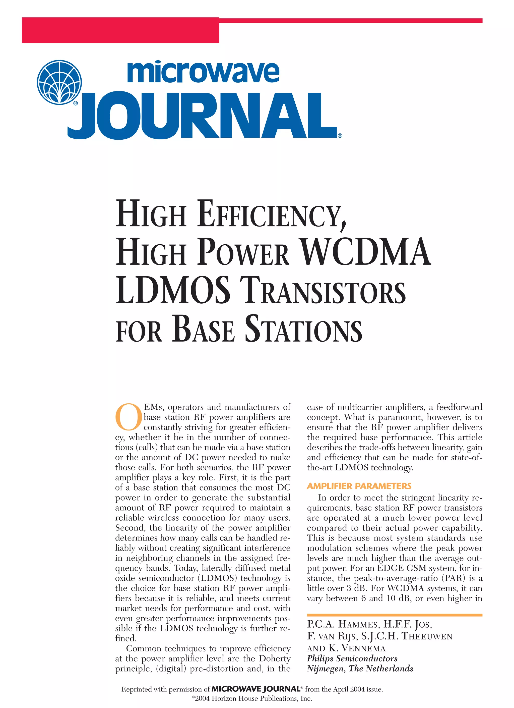 High Efficiency LDMOS Technology for UMTS base stations_journal | PDF