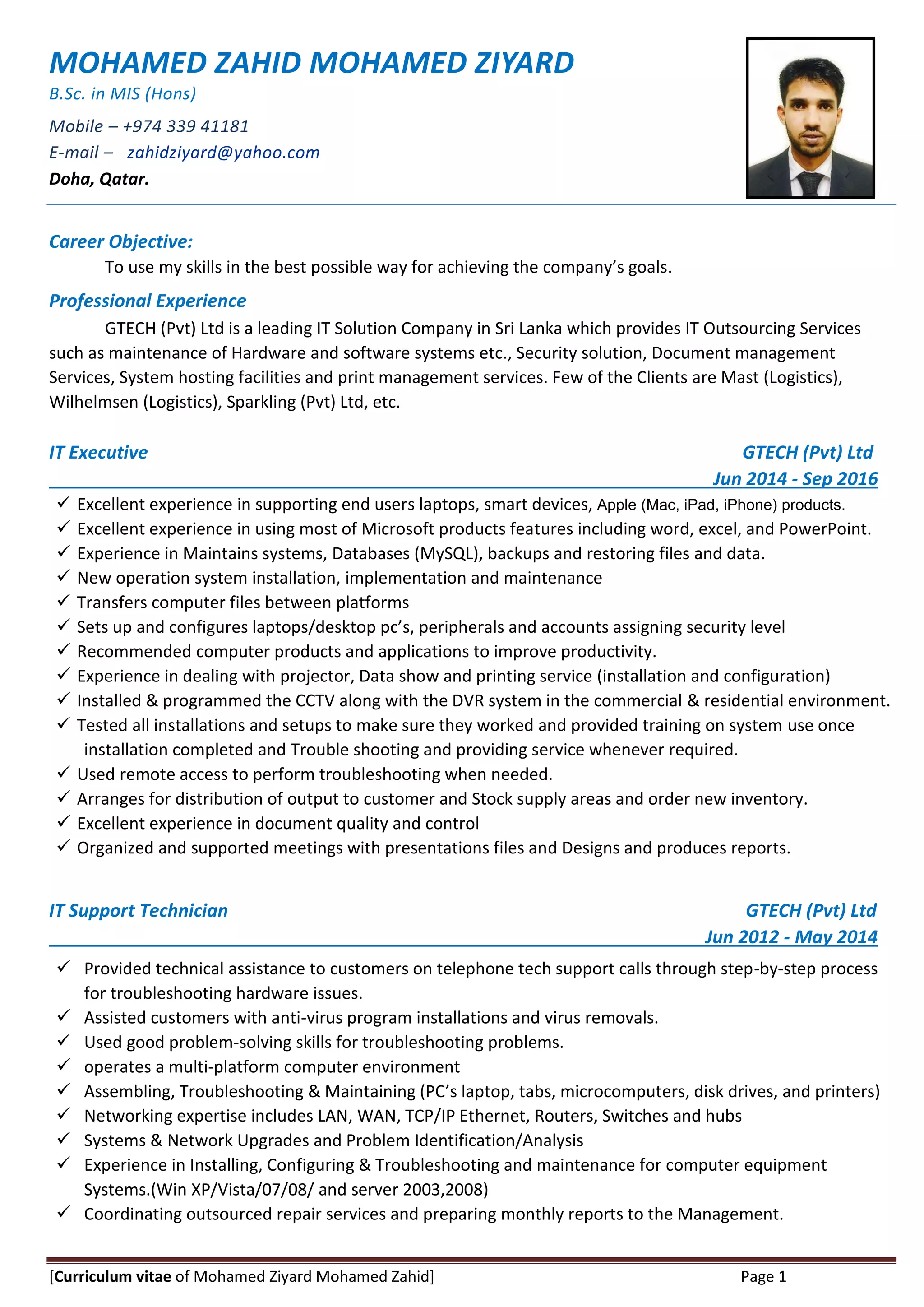 Resume Zahid ziyard | PDF